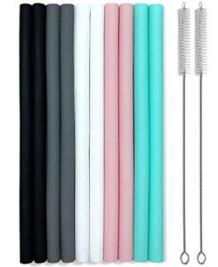 silicone straws set of 10 straight smoothies straws large silicon reusable drinking straws with cleaning brushes extra long for yeti/rtic/ozark 20oz and 30oz tumbler - flexible chewy & safe for kids