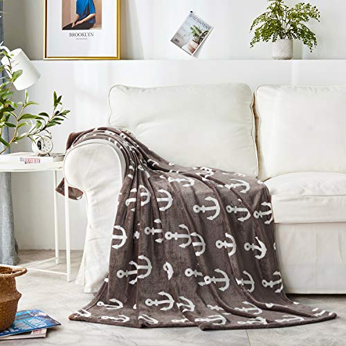 YuanKanJu DAKANG Plush Throw Blanket, Fleece Throw for Couch 50" x 60" - Soft Microfiber Cozy Lightweight Printed All Season Bed Throw Blanket, Anchor Borwn