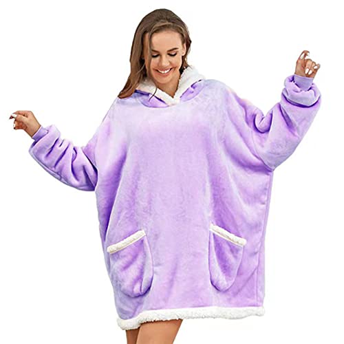 GIVDDAE Oversized Wearable Blanket Hoodie Wearable Blanket Sweatshirt for Women and Men Purple