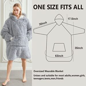 AELOS Plush Fuzzy Shaggy Faux Fur Wearable Blanket Hoodie,Luxury Sherpa Blanket Sweatshirt for Adult,Ovesized Cozy Hoodie Blanket Gifts for Women and Men,One Size Fits All(Gray)