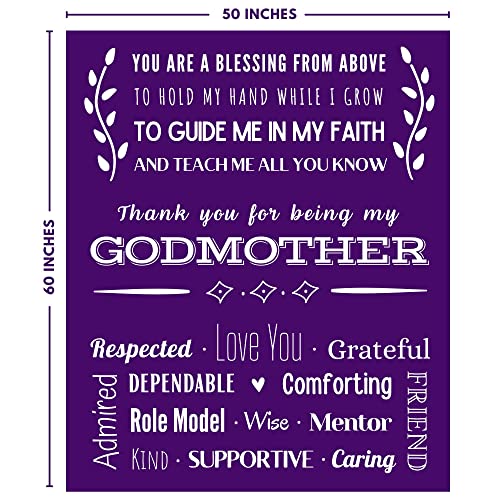 Godmother Gifts from Godchild, Godmother Blanket, Mothers Day Gifts for Godmother Gift for Birthday, Mothers Day, Christmas, Throw 60x50 Inches (Purple)