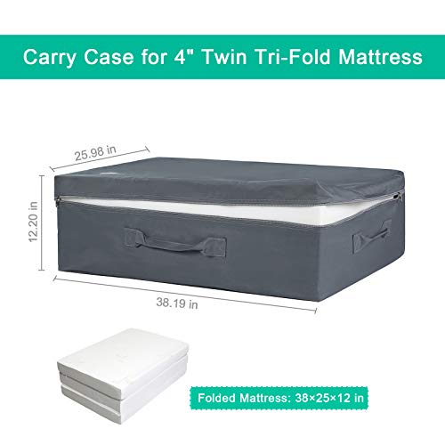 Carry Case for Tri-Fold Mattress 4 inch Twin, Foldable Memory Foam Mattress Case, Sturdy Carrying Bag for 4 inch Twin Trifold Matress, Portable Twin Mattress Cover with 3 Handles (Does Not Fit 6 inch)