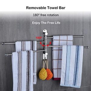 PJCSEC Swivel Towel Rack Bathroom, 14 Inch 4 Arms Wall Mount Towel Bar Holder SUS304 Stainless Steel, Rustproof 180° Rotatable for Bath Towel, Washcloths, Kitchen Dish Cloths with 2 Hooks