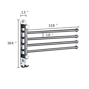 PJCSEC Swivel Towel Rack Bathroom, 14 Inch 4 Arms Wall Mount Towel Bar Holder SUS304 Stainless Steel, Rustproof 180° Rotatable for Bath Towel, Washcloths, Kitchen Dish Cloths with 2 Hooks