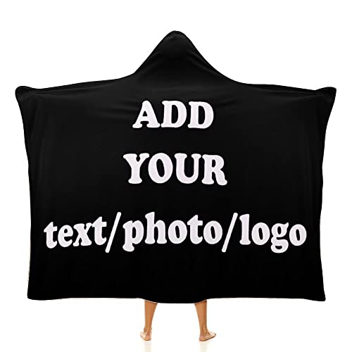 JKSER Custom Hooded Blankets, Personalized Wearable Blanket with Pictures and Text, Flannel Gift for Family, Best Friend, Lover or Wife, Variety of Colors can be Selected 40 Inx 50In, 40Inx50In