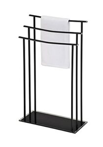 pilaster design modern hamzi triple free standing bathroom towel rack stand, black metal with tempered glass