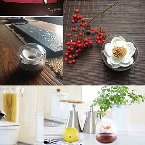 HomDSim Wooden Base Lotus Cotton Swab Holder,Cotton Bud Small Q-Tips Toothpicks Brushes Holder Box Case Storage Organizer Jar with Clear Lid Dustproof Cover