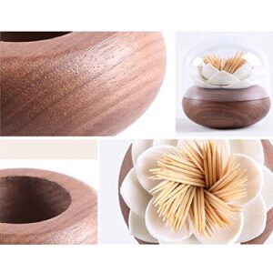 HomDSim Wooden Base Lotus Cotton Swab Holder,Cotton Bud Small Q-Tips Toothpicks Brushes Holder Box Case Storage Organizer Jar with Clear Lid Dustproof Cover