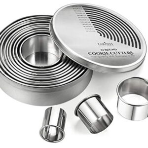 Round Cookie Biscuit Cutter Set, 12 Graduated Circle Pastry Cutters, Heavy Duty Commercial Grade 18/8 304 Stainless Steel Cookie And Dough Cutters