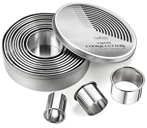 Round Cookie Biscuit Cutter Set, 12 Graduated Circle Pastry Cutters, Heavy Duty Commercial Grade 18/8 304 Stainless Steel Cookie And Dough Cutters