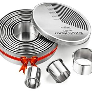 Round Cookie Biscuit Cutter Set, 12 Graduated Circle Pastry Cutters, Heavy Duty Commercial Grade 18/8 304 Stainless Steel Cookie And Dough Cutters