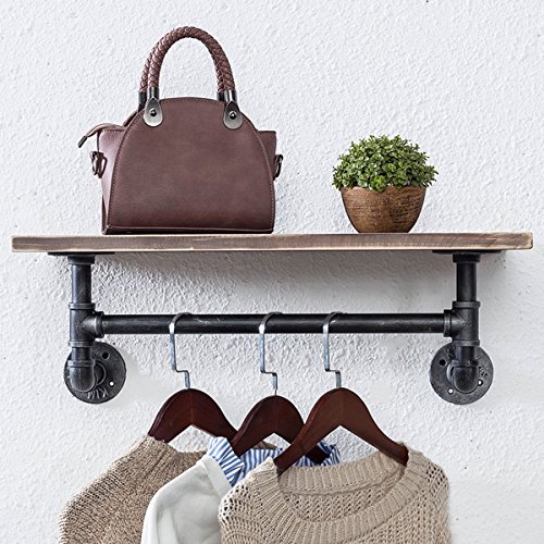 Womio Industrial Pipe Bathroom Shelves Wall Mounted with Towel Bar,19.7in Rustic Wall Decor Farmhouse,1 Tiered Towel Rack Metal Floating Shelves Towel Holder,Wall Shelf Over Toilet