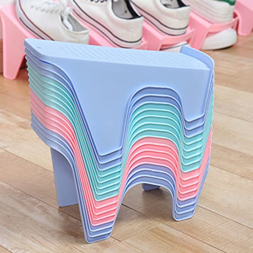 lesiega Shoe Slots Organizer PP Material Stackable Shoe Slots Space Saver Double Layers Shoe Storage Rack with Nonslip Lines for Household Shoe Cabinet (Green)