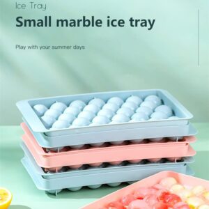 NUOYANG Round Ice Cube Tray with Lid, Ice Ball Maker Mold for Freezer with Container Mini Circle, Ice Cube Tray Making, 33PCS Sphere Ice Chilling Cocktail Whiskey Tea Coffee