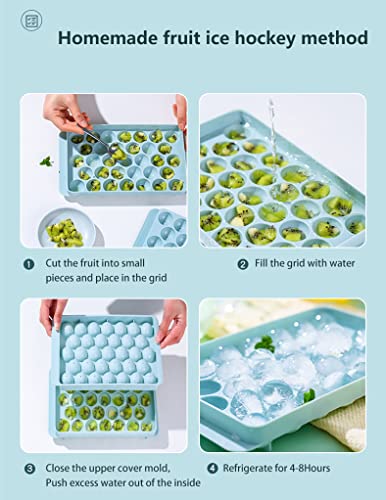 NUOYANG Round Ice Cube Tray with Lid, Ice Ball Maker Mold for Freezer with Container Mini Circle, Ice Cube Tray Making, 33PCS Sphere Ice Chilling Cocktail Whiskey Tea Coffee