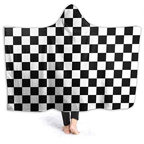 Black White Race Checkered Flag Hoodie Blanket Wearable Throw Blankets for Couch Blanket Hooded for Baby Kids Men Women