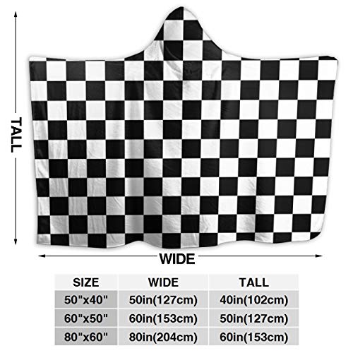 Black White Race Checkered Flag Hoodie Blanket Wearable Throw Blankets for Couch Blanket Hooded for Baby Kids Men Women