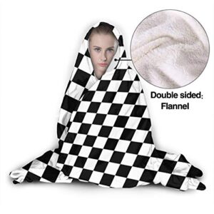 Black White Race Checkered Flag Hoodie Blanket Wearable Throw Blankets for Couch Blanket Hooded for Baby Kids Men Women