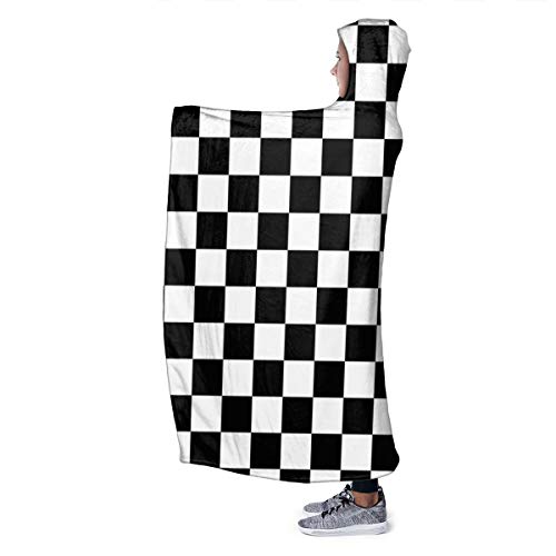 Black White Race Checkered Flag Hoodie Blanket Wearable Throw Blankets for Couch Blanket Hooded for Baby Kids Men Women