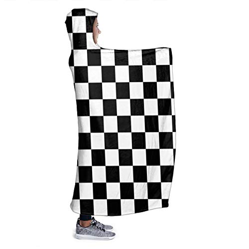 Black White Race Checkered Flag Hoodie Blanket Wearable Throw Blankets for Couch Blanket Hooded for Baby Kids Men Women