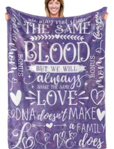 innobeta bonus mom gifts, bonus mom blanket, stepmom gifts, mother's day birthday gift for stepmother, bonus mom, stepmom, dna does not make a family, soft throw blanket 50"x65" - purple