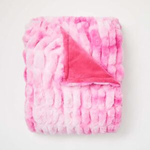 dormify faux fur throw blanket | 50" x 60" | hot pink | reversible dual sides | supersoft accent & decor | dorm or bedroom essential