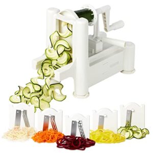 nuvantee spiralizer for veggies - zucchini noodle maker slicer w/ 5 blade cutter attachments - vegetable spiralizer for cucumber slicer, curly fries, zoodles, potato, squash & spaghetti