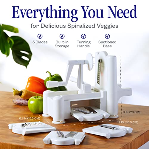 Nuvantee Spiralizer for Veggies - Zucchini Noodle Maker Slicer w/ 5 Blade Cutter Attachments - Vegetable Spiralizer for Cucumber Slicer, Curly Fries, Zoodles, Potato, Squash & Spaghetti