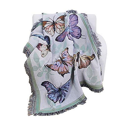 PHNAM Butterfly Throw Blanket with Fringe for Couch Bed Soft Decorative Cozy Woven Knit Warm Bed Throws Reversible for Chair, Sofa, Living Room, Bedroom (51x63 inches) (Butterfly)