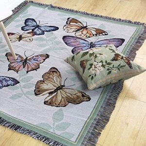 PHNAM Butterfly Throw Blanket with Fringe for Couch Bed Soft Decorative Cozy Woven Knit Warm Bed Throws Reversible for Chair, Sofa, Living Room, Bedroom (51x63 inches) (Butterfly)