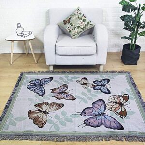 PHNAM Butterfly Throw Blanket with Fringe for Couch Bed Soft Decorative Cozy Woven Knit Warm Bed Throws Reversible for Chair, Sofa, Living Room, Bedroom (51x63 inches) (Butterfly)