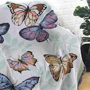 PHNAM Butterfly Throw Blanket with Fringe for Couch Bed Soft Decorative Cozy Woven Knit Warm Bed Throws Reversible for Chair, Sofa, Living Room, Bedroom (51x63 inches) (Butterfly)