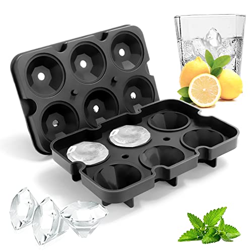 SAWNZC Ice Cube Trays, Diamond Ice Cube Molds Reusable Silicone Flexible 6-Ice Trays Maker with Lid for Chilling Whiskey Cocktails, Easy Release Stackable Ice Trays with Covers(Update Version)