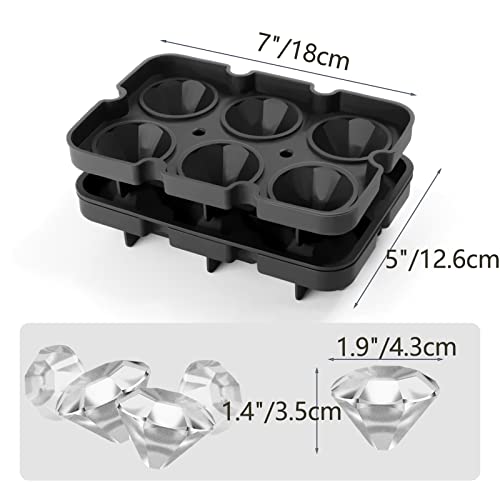 SAWNZC Ice Cube Trays, Diamond Ice Cube Molds Reusable Silicone Flexible 6-Ice Trays Maker with Lid for Chilling Whiskey Cocktails, Easy Release Stackable Ice Trays with Covers(Update Version)