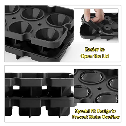 SAWNZC Ice Cube Trays, Diamond Ice Cube Molds Reusable Silicone Flexible 6-Ice Trays Maker with Lid for Chilling Whiskey Cocktails, Easy Release Stackable Ice Trays with Covers(Update Version)