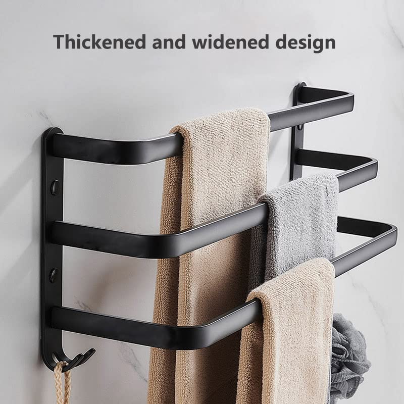 Kindream 3 Tier Towel Bars Hanger Rack Aluminum Towel Holder, 3-Tier Ladder Adhesive Towel Rack Storage Organizer Wall Mounted Space Saving for Bathroom Kitchen Hotel,Black 24Inch