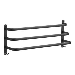 Kindream 3 Tier Towel Bars Hanger Rack Aluminum Towel Holder, 3-Tier Ladder Adhesive Towel Rack Storage Organizer Wall Mounted Space Saving for Bathroom Kitchen Hotel,Black 24Inch