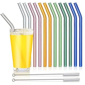 reusable glass straws, reusable bent glass drinking straws with 2 cleaning brushes, reusable straws for smoothies, milkshakes, juice(multicolor, 12 pack)