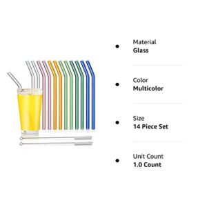 Reusable Glass Straws, Reusable Bent Glass Drinking Straws with 2 Cleaning Brushes, Reusable Straws for Smoothies, Milkshakes, Juice(Multicolor, 12 Pack)