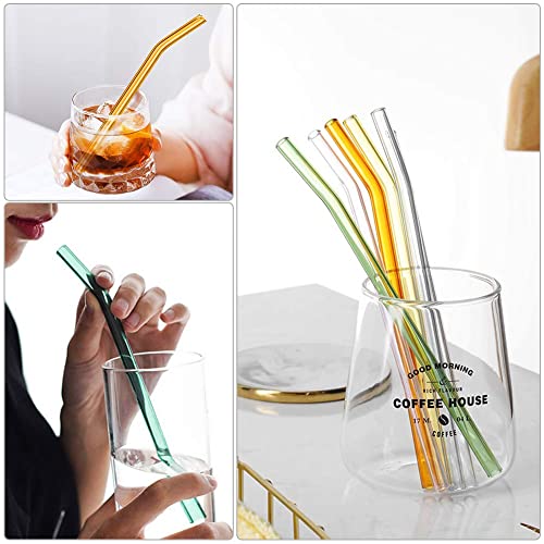 Reusable Glass Straws, Reusable Bent Glass Drinking Straws with 2 Cleaning Brushes, Reusable Straws for Smoothies, Milkshakes, Juice(Multicolor, 12 Pack)