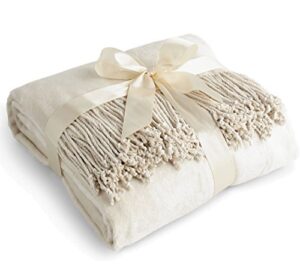 luxury pure 100% mulberry silk throw, genuine natural 100% silk oversized super soft plush blanket in ivory or beige (ivory)