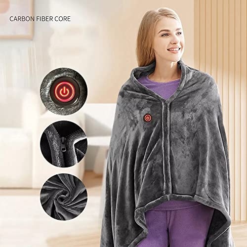 Heating Shawl Blanket, Wearable Heating Blanket, Heating Blanket Plush USB Electric Blanket, Wearable Portable Shoulder and Neck Dump Bag, Machine Washable, 59X33.5 inches (Dark Grey)