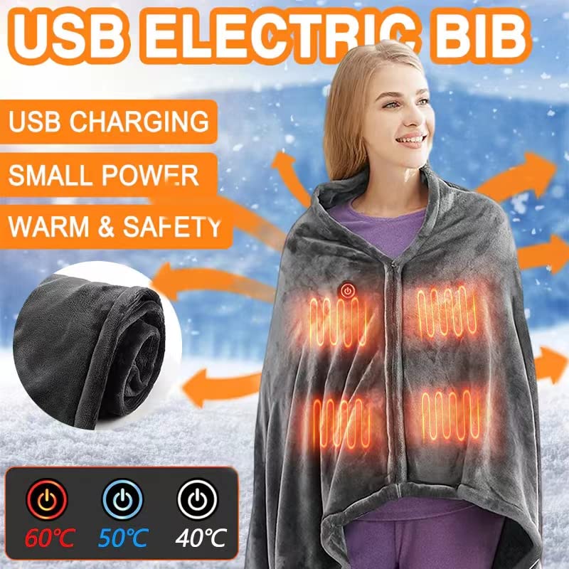 Heating Shawl Blanket, Wearable Heating Blanket, Heating Blanket Plush USB Electric Blanket, Wearable Portable Shoulder and Neck Dump Bag, Machine Washable, 59X33.5 inches (Dark Grey)