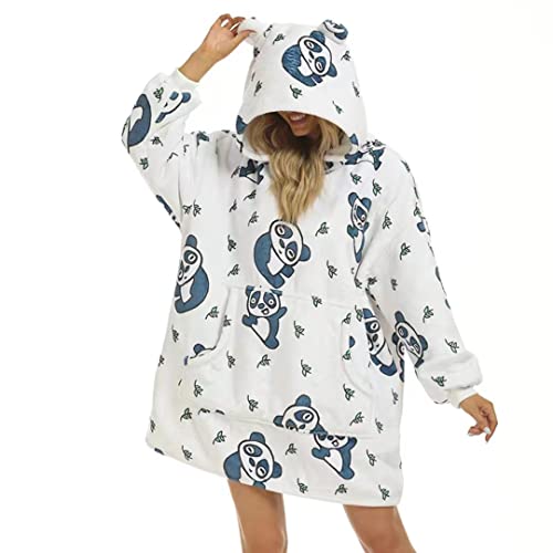 Rerirok Oversized Hooded Blanket Sweatshirt, Wearable Panda Blanket Hoodie, Super Warm Hoodie Blanket for Women Men Adults (Panda)