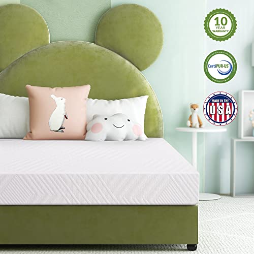 Airdown Twin Size Mattress, 6 Inch Memory Foam Mattress for Kids Bed Daybed Individual Bunk, Medium Firm Green Tea Gel Mattress in a Box