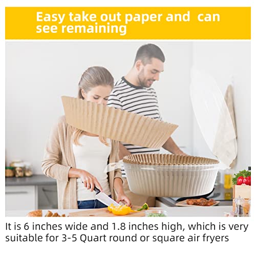 WXHHH Air Fryer Disposable Paper Liner, 100Pcs-6 inch Liners for Air Fryer, Non-stick Disposable Air Fryer Liners, Water-proof, Filter Paper for Air Fryers Basket, Microwave Oven, Frying Pan