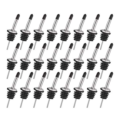 AOZITA 24 Pack Stainless Steel Classic Bottle Pourers Tapered Spout - Liquor Pourers with Rubber Dust Caps