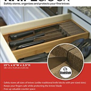 Knifedock - In-drawer Kitchen Knife Storage - The Cork Composite Material Never Dulls Your Blades. Great Gift for Any Chef! Enables you to Easily Store and Identify Your Knives At a Glance.