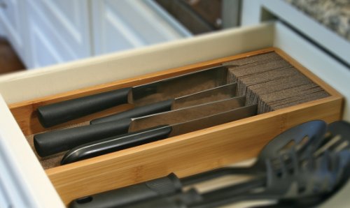 Knifedock - In-drawer Kitchen Knife Storage - The Cork Composite Material Never Dulls Your Blades. Great Gift for Any Chef! Enables you to Easily Store and Identify Your Knives At a Glance.