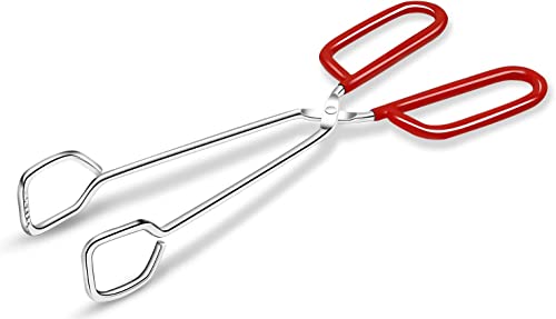 Stainless Steel Kitchen Tongs Hiash Heavy Duty Cooking Tongs Good Grips 10-Inch Scissors Tongs with Comfortable Red Handle for Cooking Barbecue